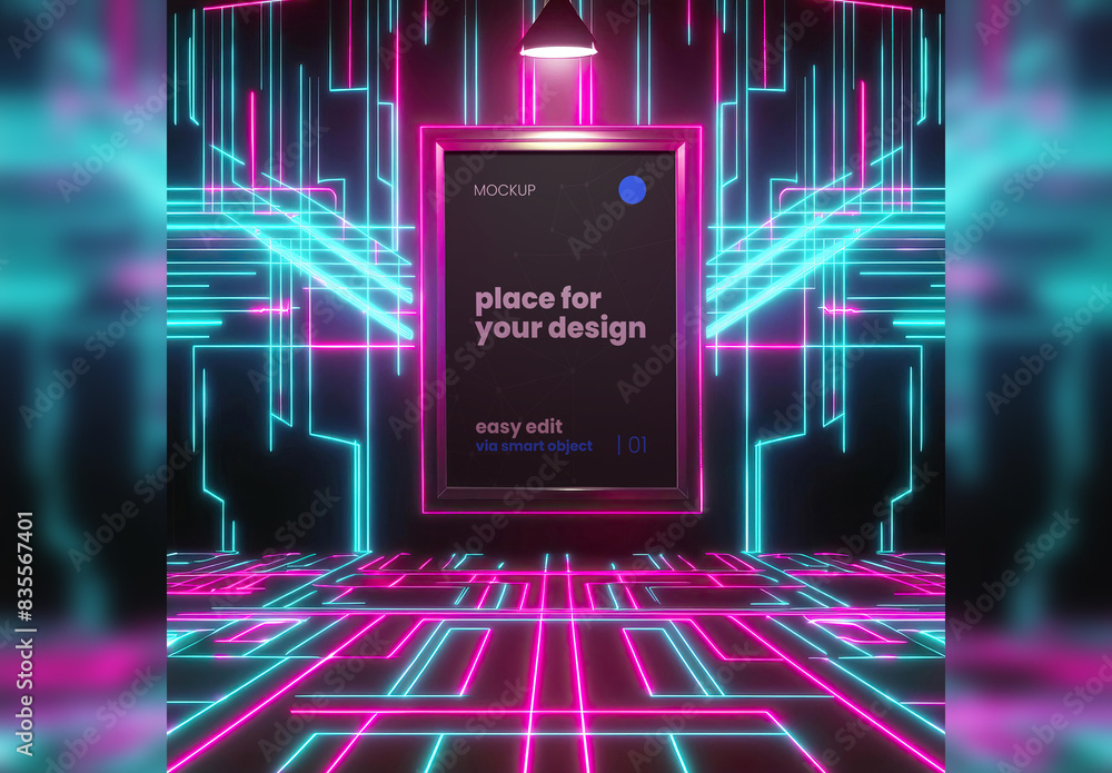 Neon Lights Lost in Space Style Poster Frame Mockup 02 Generative Ai ...