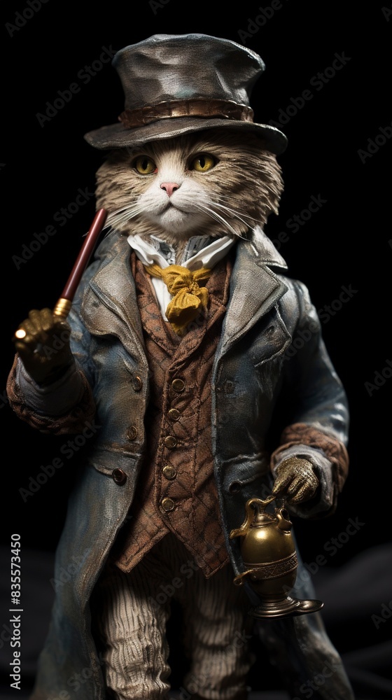 realistic cat as a detective Sherlock Holmes style smoking pipe British ...
