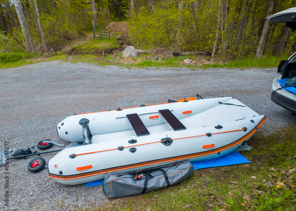 Inflatable PVC boat catamaran for fishing and hunting preparation ...