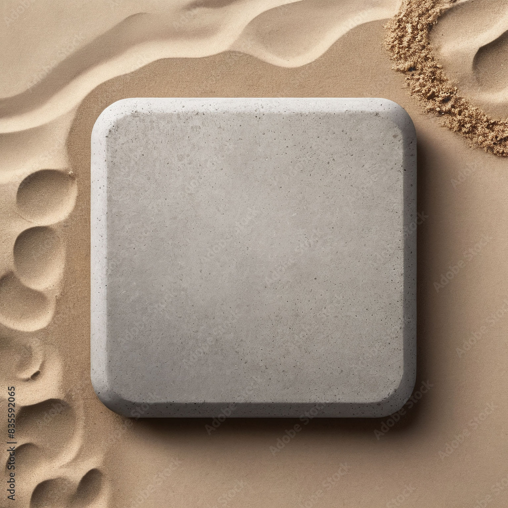 3d realistic concrete cement frame on the beach brown sands ...