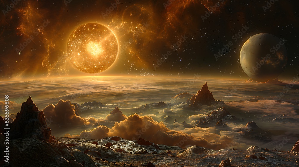 spacecraft approaching Pluto within the Solar System with Charon and ...