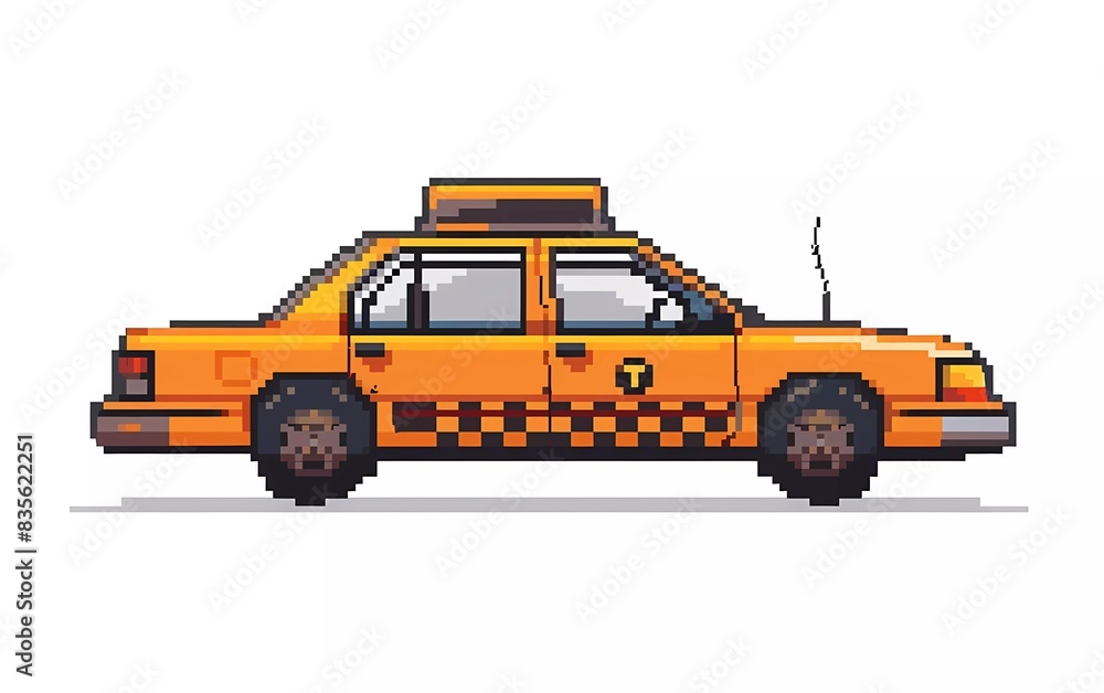 8-bit pixel taxi car, pixel art vector illustration. isolated on white ...