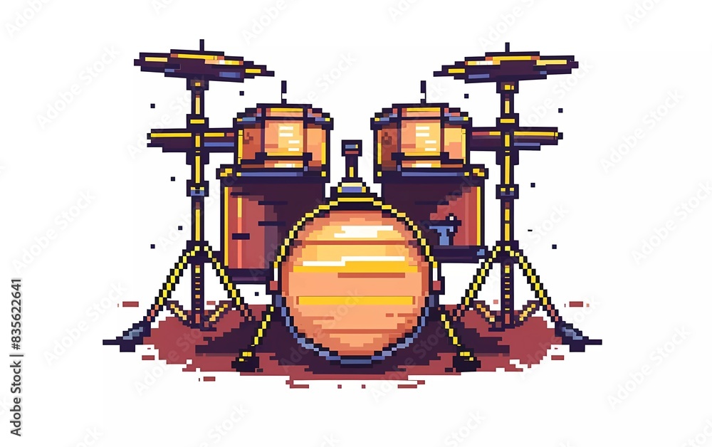 8-bit pixel drum, pixel art vector illustration. isolated on white ...