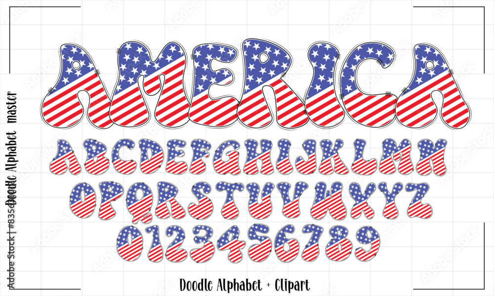 4th Of july Doodle alphabet,American Flag letters,American Doodle ...