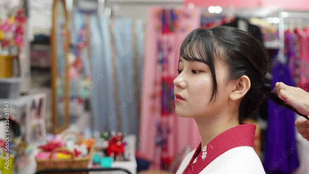 A young woman in her twenties, wearing traditional Ryusou, is having ...
