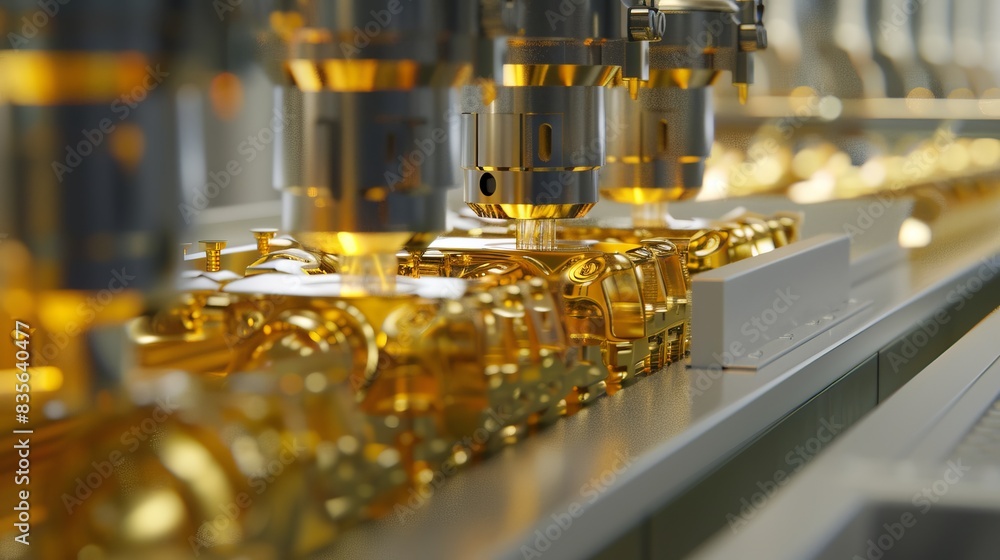 Inspection of gold production process. Side view. Highlights precision ...