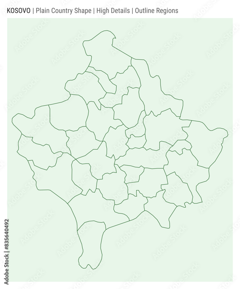 Kosovo plain country map. High Details. Outline Regions style. Shape of ...