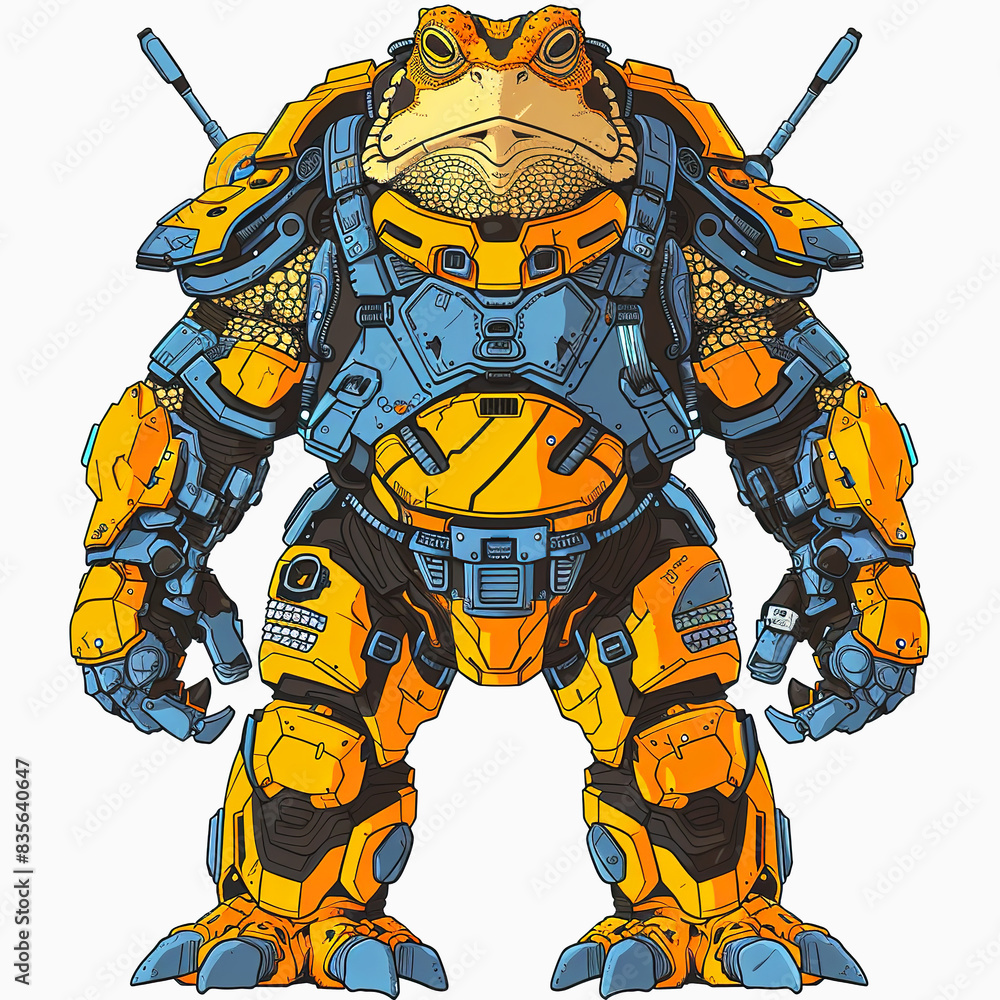 3D Frog cyborg cartoon character. Realistic robot toad cartoon design ...