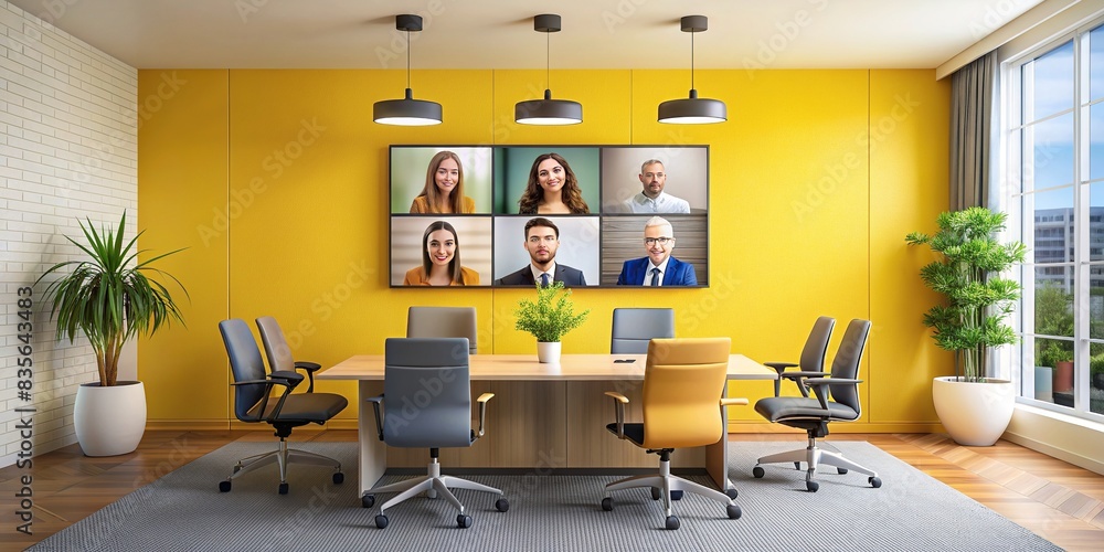 Clean and simple yellow wall empty room backdrop for virtual meetings ...
