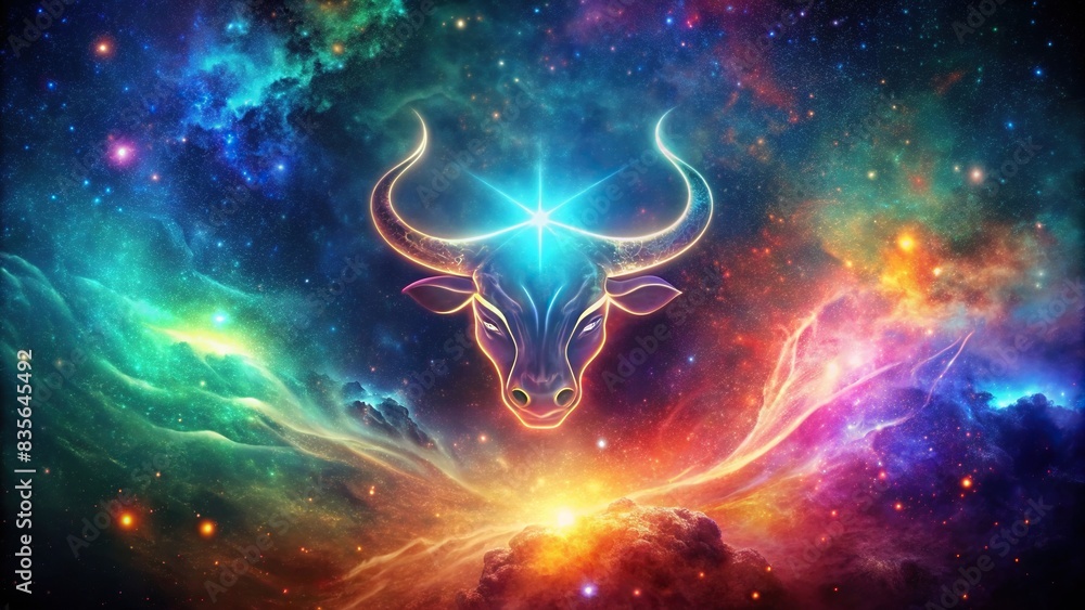 Taurus zodiac sign floating in outer space surrounded by a colorful ...