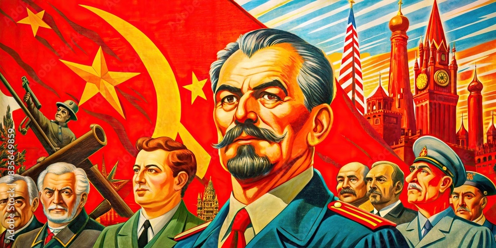 Cold War-era Soviet propaganda poster featuring bold colors and ...