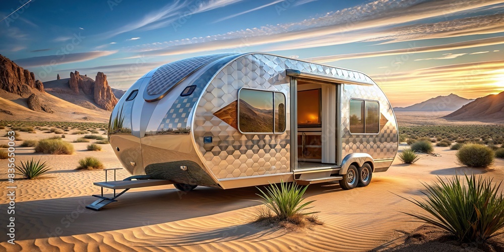 Futuristic caravan in the desert with generative art design, futuristic ...