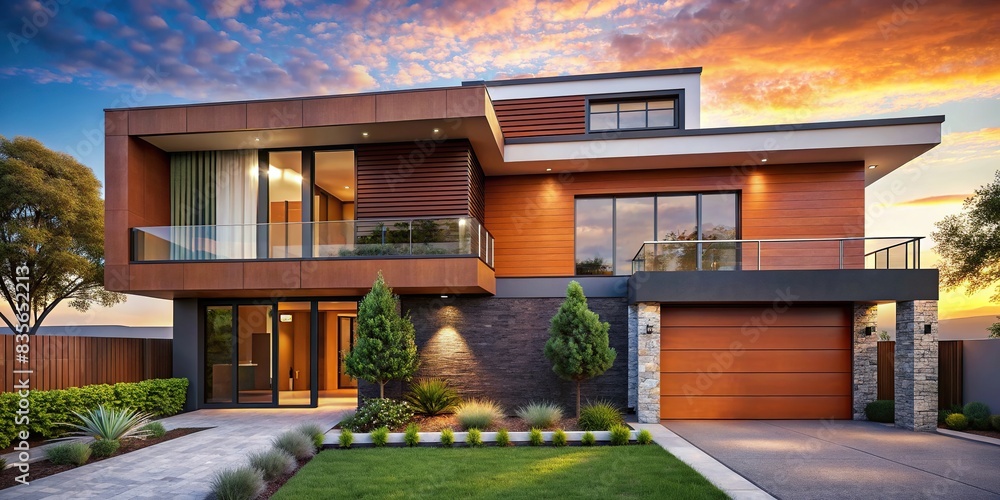 Modern house with bold facade and warm color palette, showcasing great ...