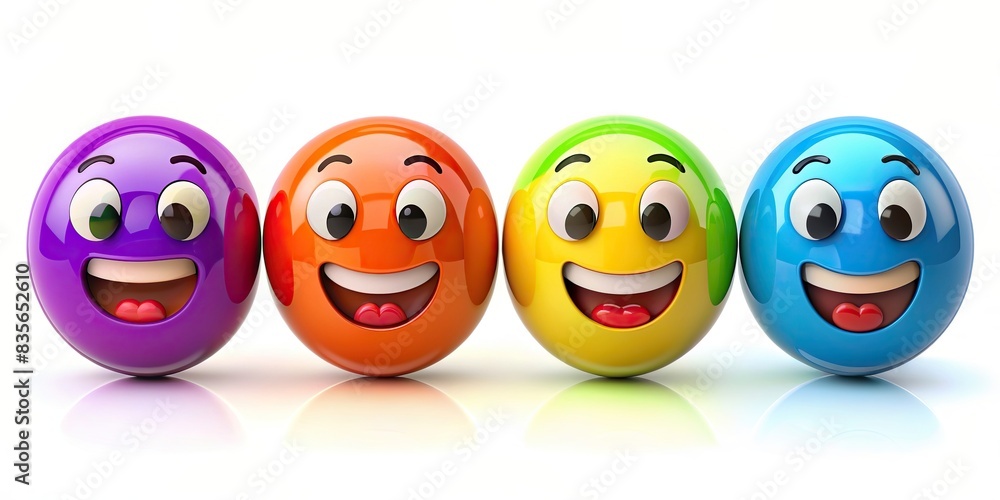 Vibrantly colorful s of various emotions isolated on a white background ...