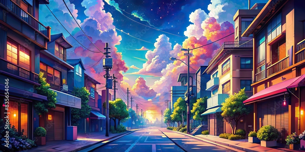 Abstract anime background with manga style in colorful LOFI aesthetic ...