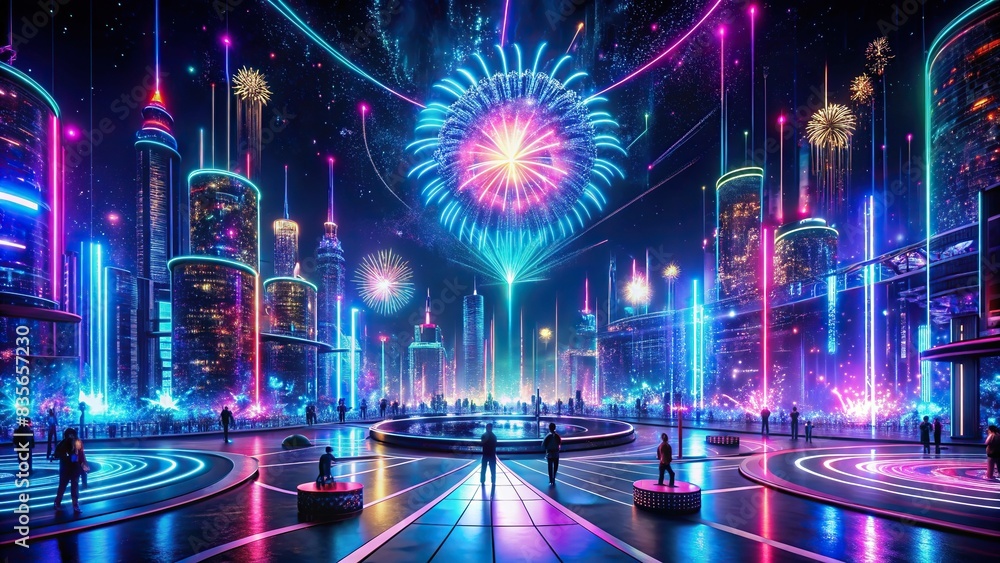 Futuristic digital artwork of a 2024 year celebration with holographic ...