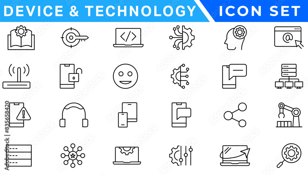 Information technology icons set. Set of 100 technology icons. Industry ...