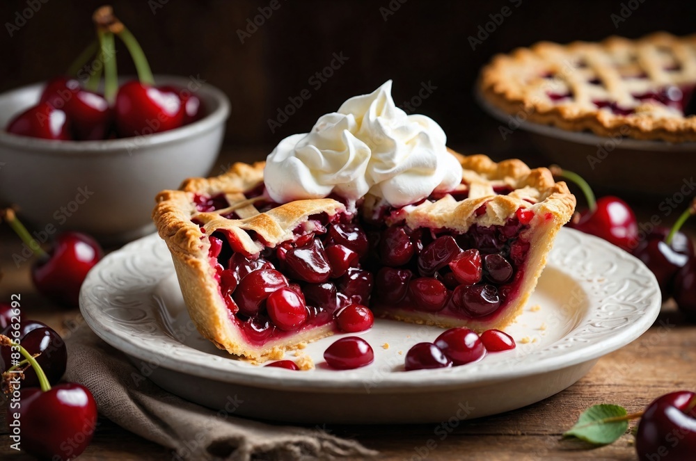 Cherry Pie with Lattice Crust: a freshly baked cherry pie with a golden ...