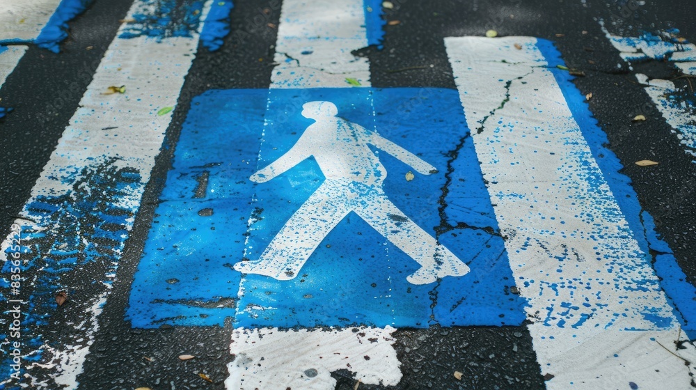 Sign with blue and white colors for pedestrians crossing Stock Photo ...