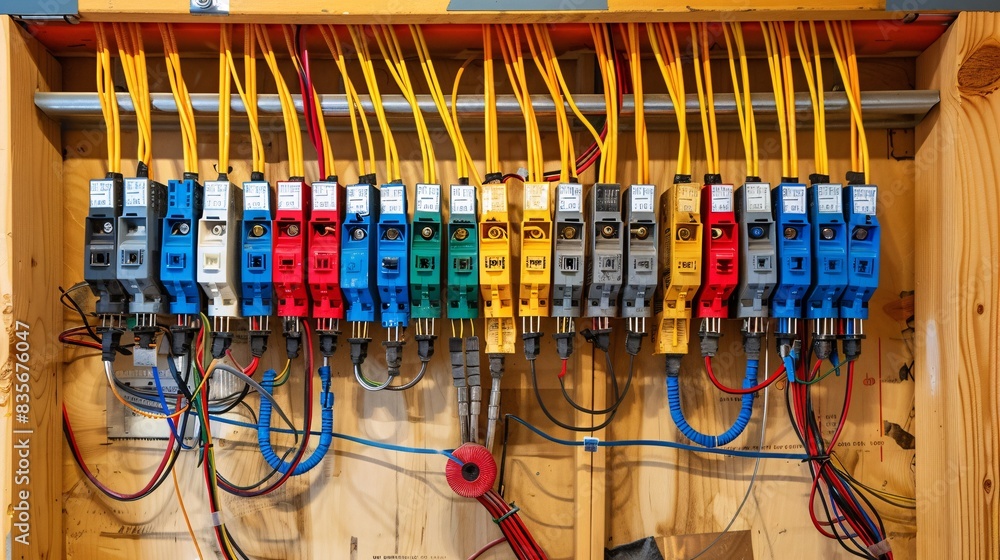 Coils of electrical wiring and junction boxes for new home electrical ...