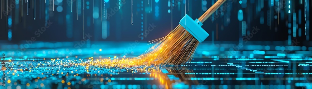 Data Cleaning Process A minimal scene of a digital broom sweeping ...