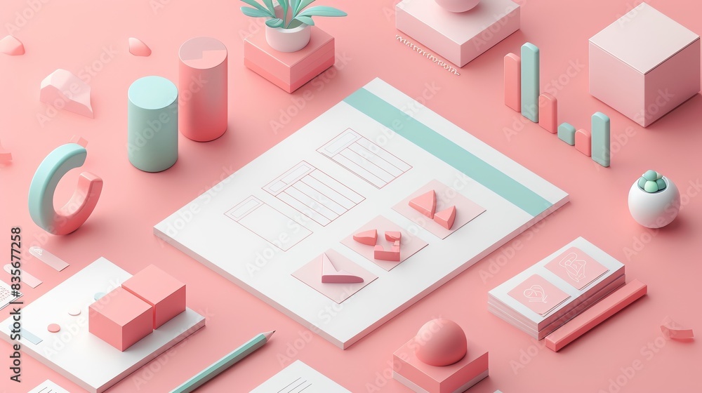 A delightful 3D illustration in soft pastel hues displays a document ...