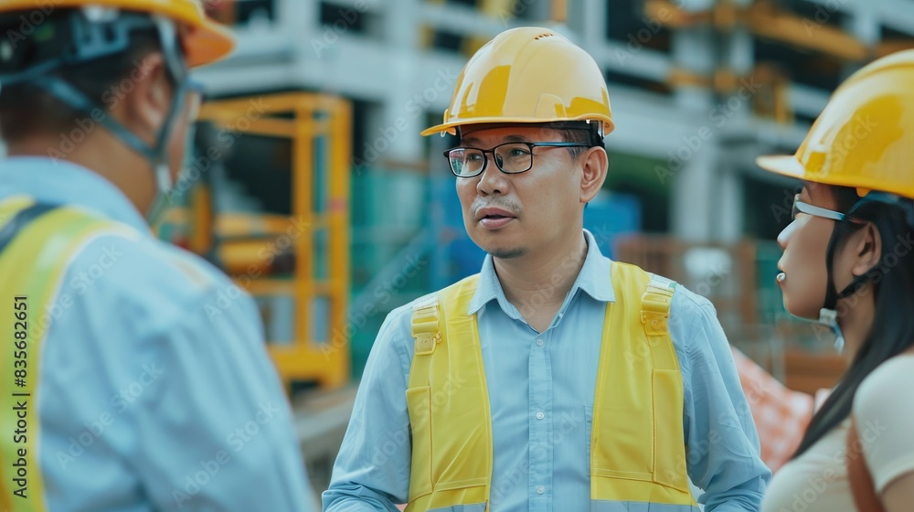 Asian man civil engineer architect wearing safety helmet meeting at ...