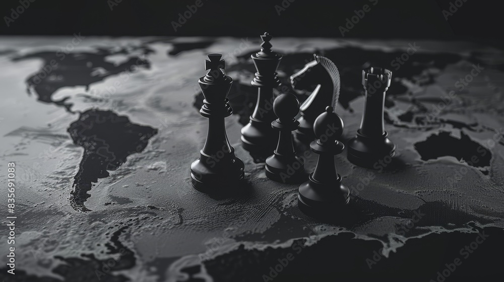 Black and white chess pieces on a 3D map - Black and white chess pieces ...