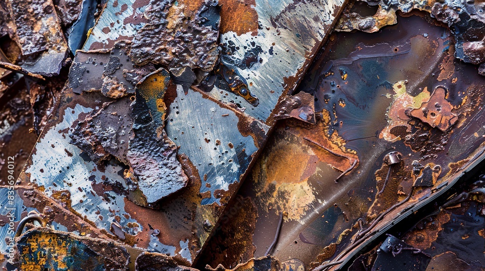 A close-up of a pile of scrap metal, focusing on different textures and ...