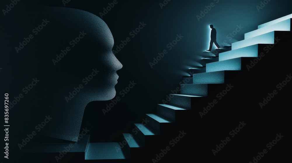 Conceptual silhouette with staircase - Silhouette of a human head ...