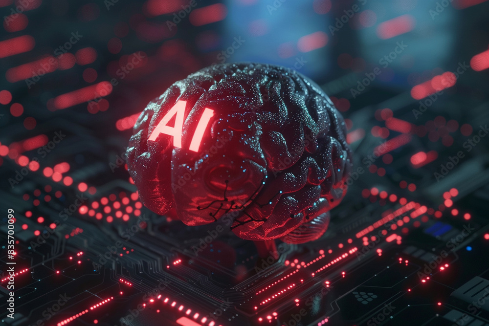A brain is lit up with the letters AI on it. Concept of artificial ...