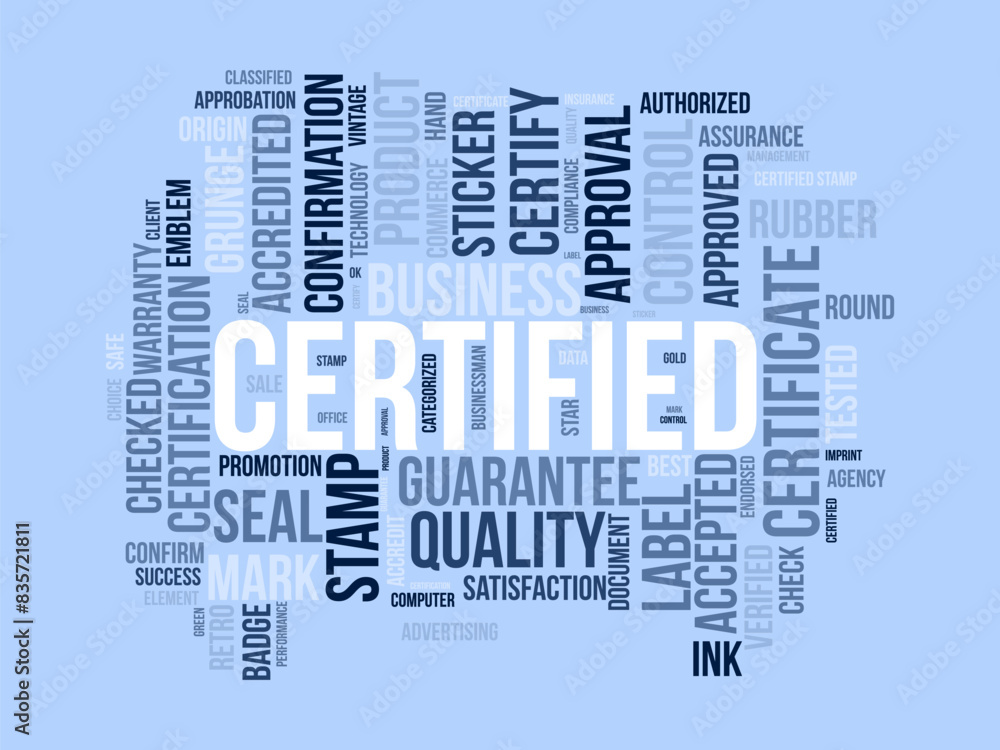 Certified word cloud template. Guarantee approval concept vector ...