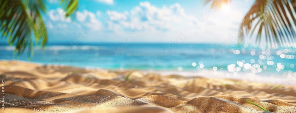 Beautiful beach background with golden sand and blue sky. Summer ...