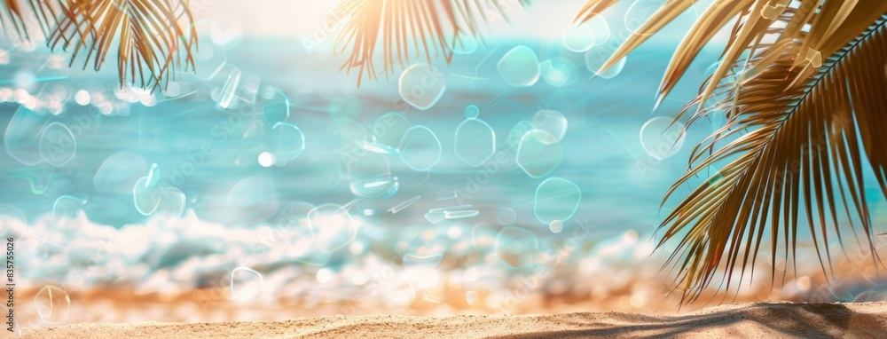 Beautiful beach background with golden sand and blue sky. Summer ...