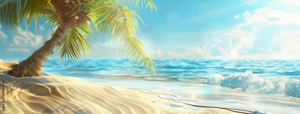 Beautiful beach background with golden sand and blue sky. Summer ...