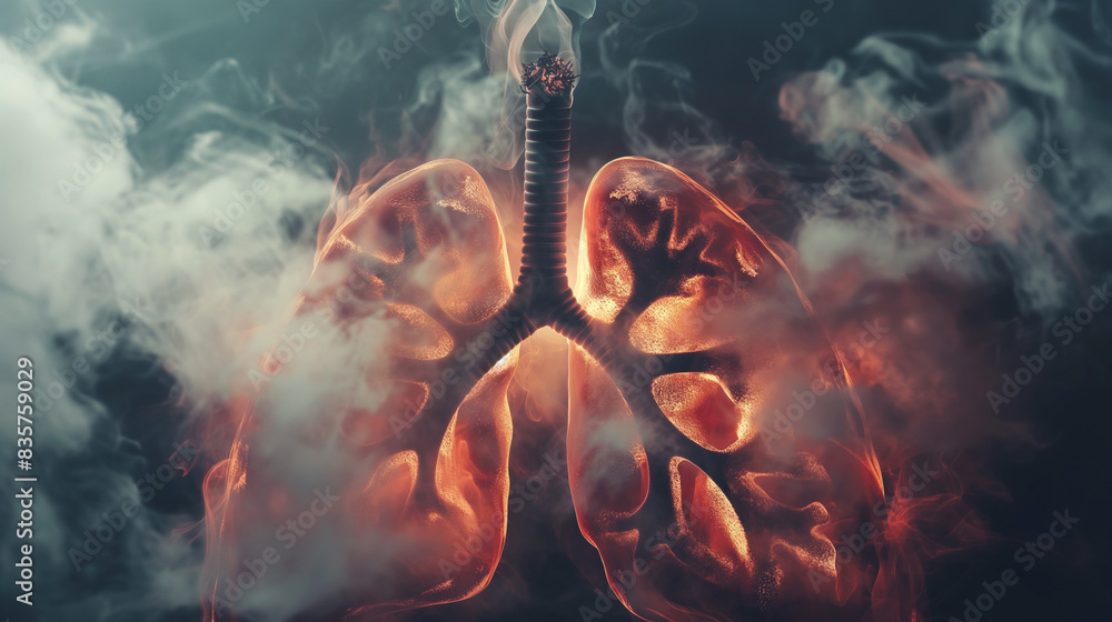 Illustration of toxic fumes in the lungs Conceptual image of smoke ...