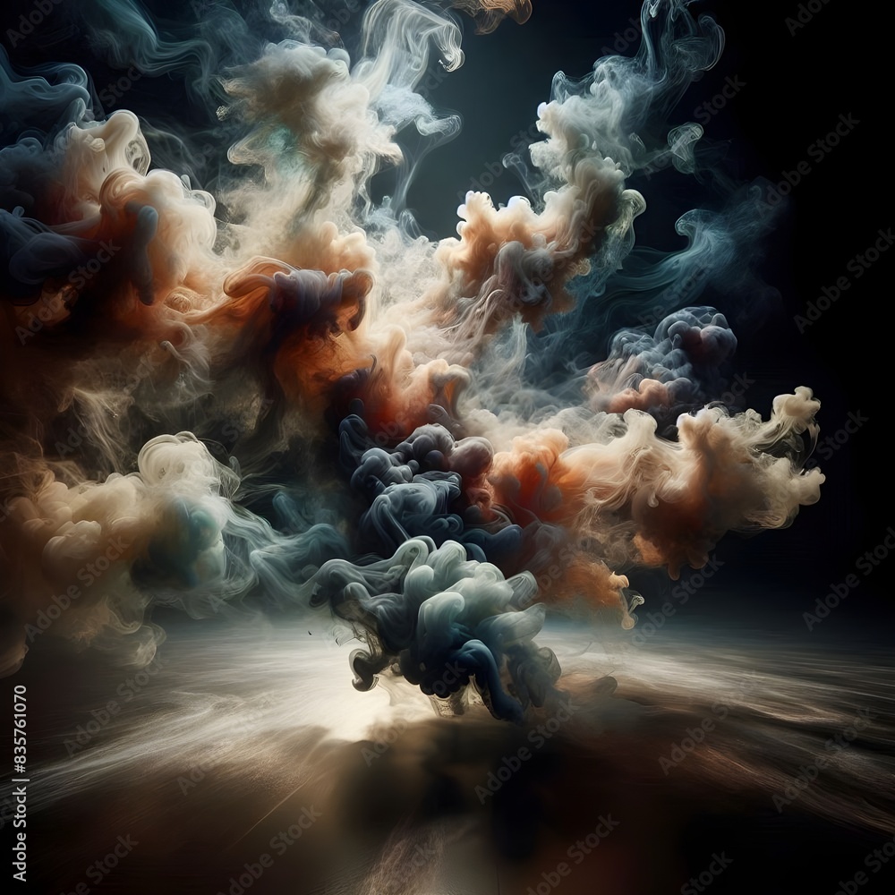 Mystical mist. Swirling smoke in dark and light symphony. Fluid fantasia. Abstract dance of fog ...