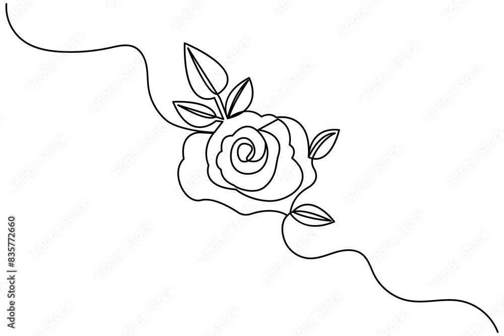 Rose flower single line art, continuous one line drawing of Isolated ...