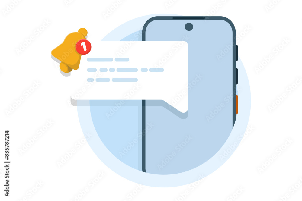 concept of one new notification on smart device screen. notification ...