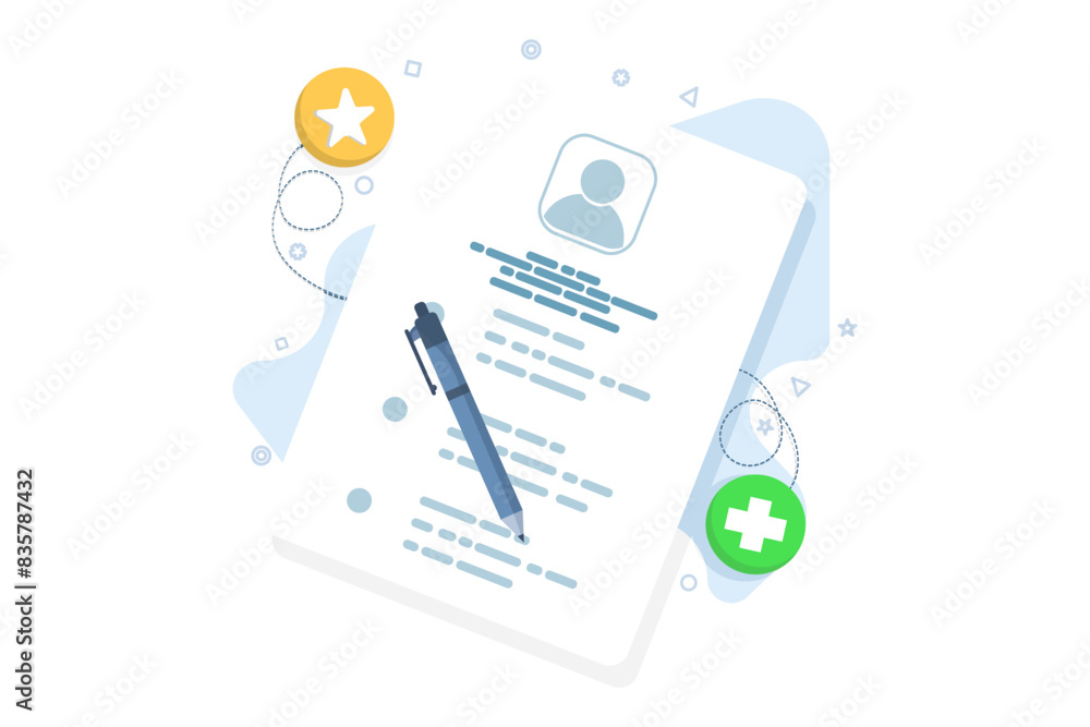 Document design concept, Profile, flat cartoon style of user or profile ...