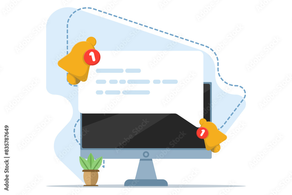 concept of one new notification on smart device screen. notification ...