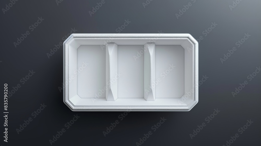 realistic top view shot of a white clean open styrofoam food box with ...