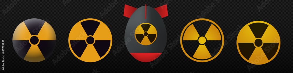 Nuclear atomic symbol set. Dirty nuclear bomb and radiation hazard ...