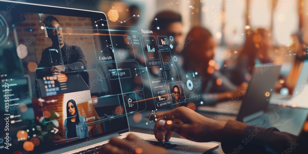 Young professionals are engaged in futuristic digital collaboration ...