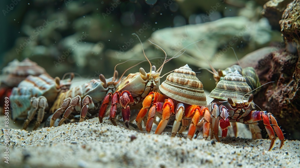 Group of hermit crabs, with various shell. in Indonesia called kumang ...