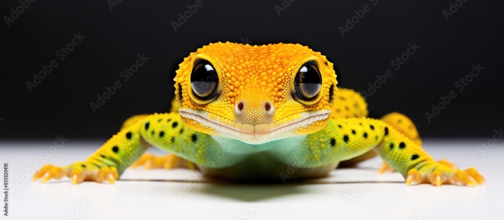 Eublepharis macularius, cute fat-tailed geckos, isolated on black ...