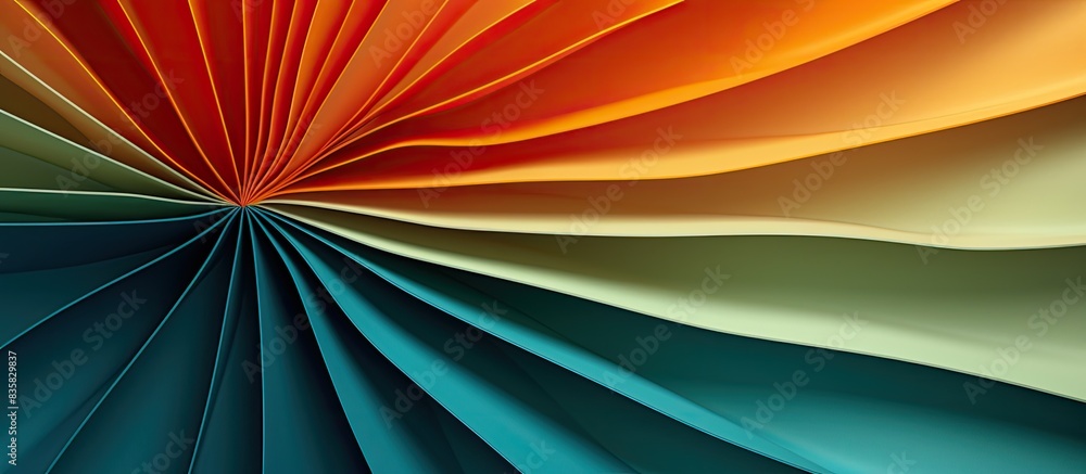 Vibrant fan-shaped paper sheets photographed up close with copy space ...
