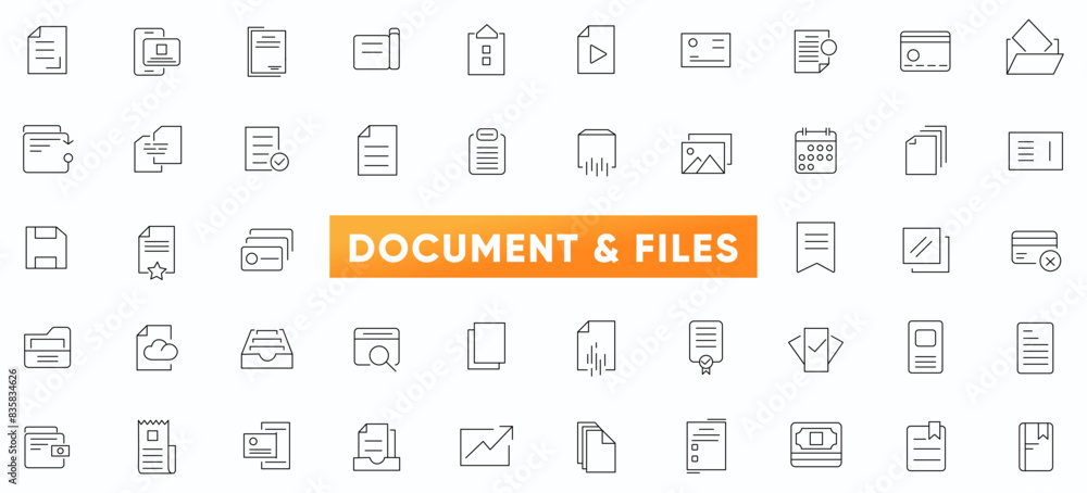 File and document thin line icon set. Different documents settings, File management and ...