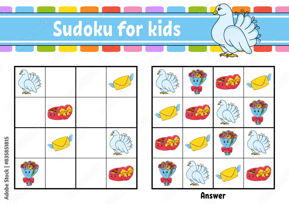 Sudoku for kids. Education developing worksheet. cartoon character ...