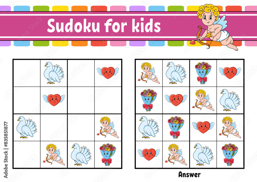 Sudoku for kids. Education developing worksheet. cartoon character ...